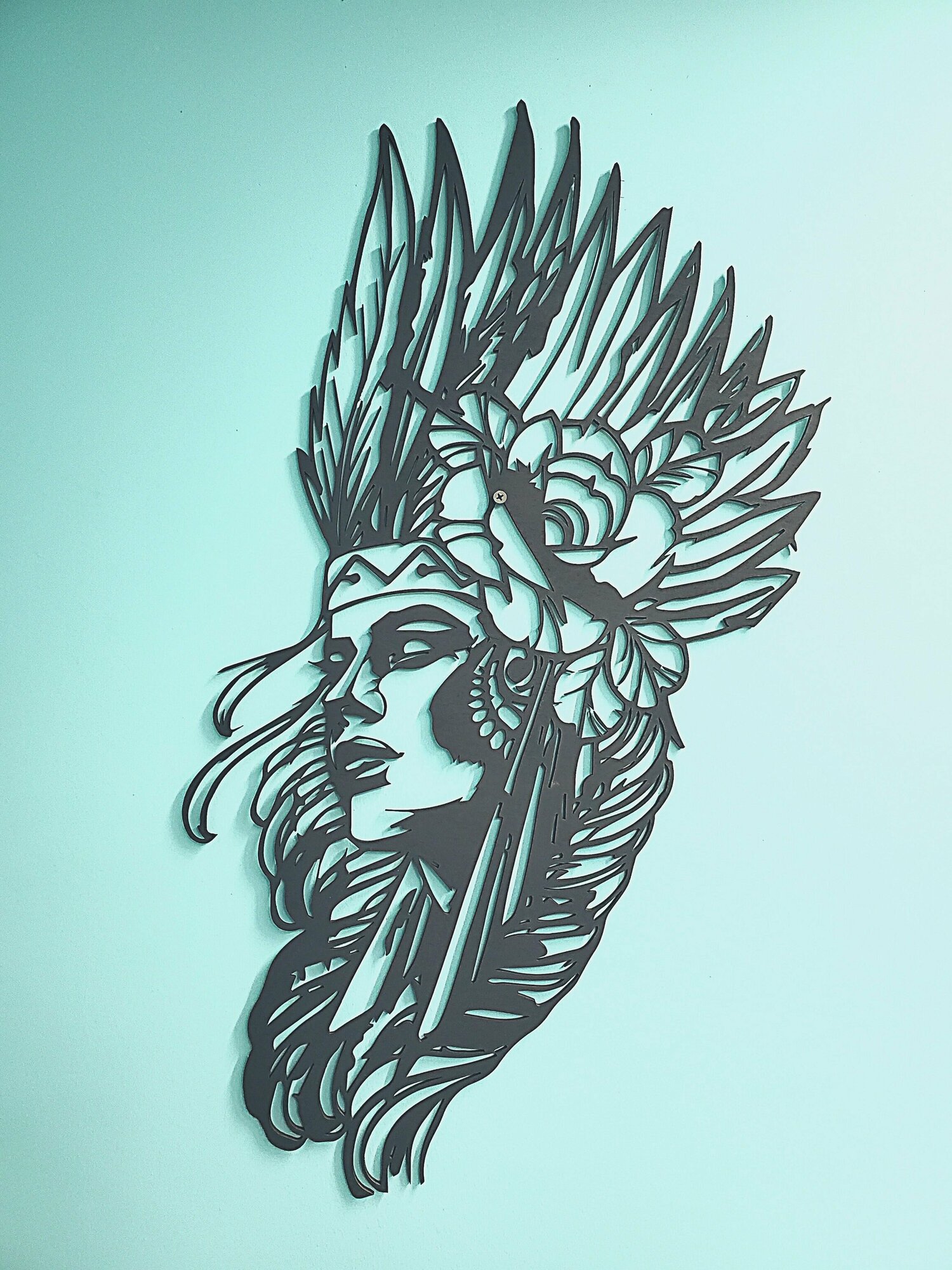 Панно 65х24 см "Индеец" декоративное настенное чёрное, декор на стену, картина