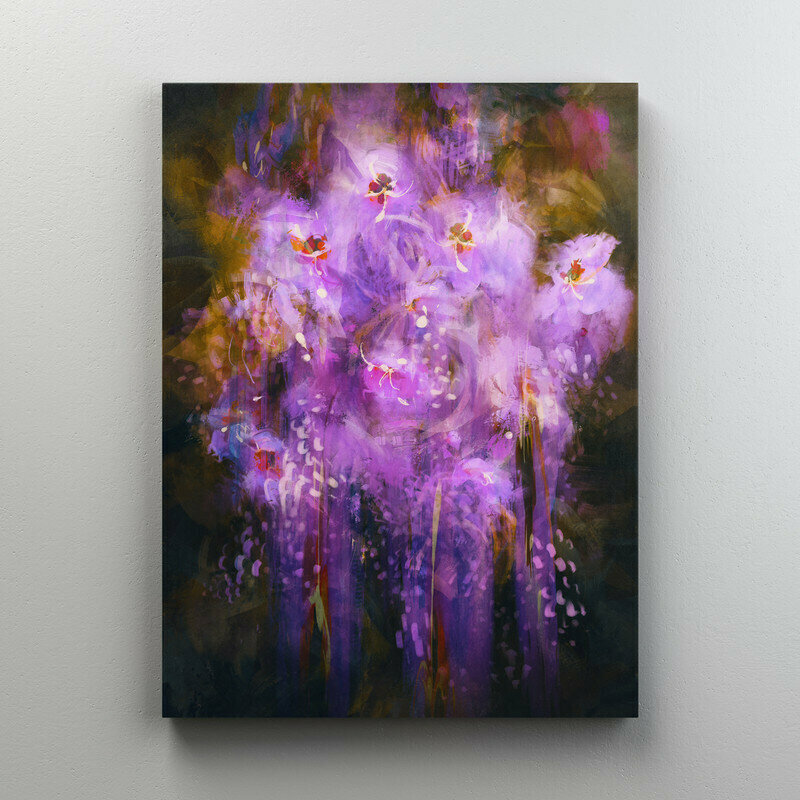 Интерьерная картина на холсте "Абстрактная живопись - Фиолетовые фиалки" размер 22x30 см