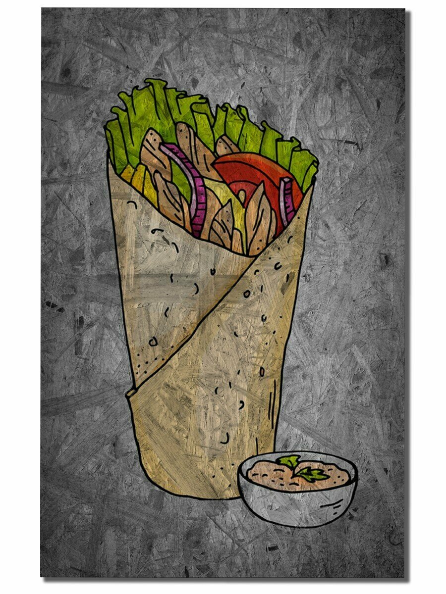 Картина интерьерная на рельефной доске, рисунок кухонные постеры шаурма - 5003