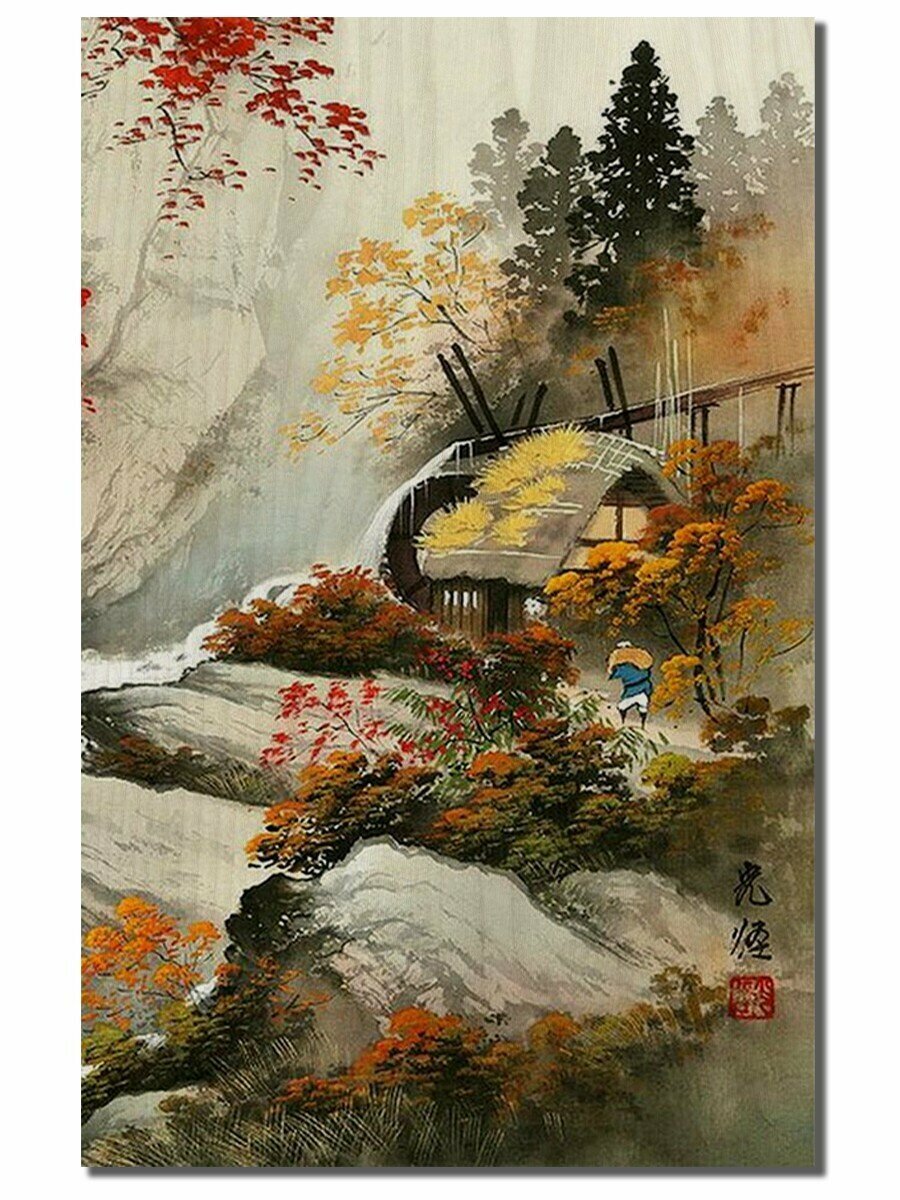Картина интерьерная на дереве, рисунок китайская живопись - 884 В