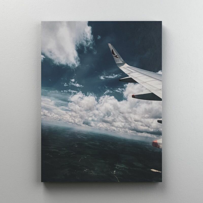 Интерьерная картина на холсте "Крыло Самолета - полет" размер 22x30 см