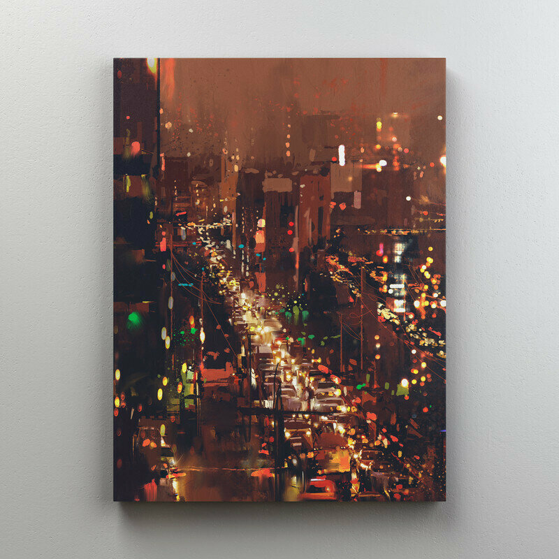 Интерьерная картина на холсте "Иллюстрация - ночной город в огнях" размер 22x30 см