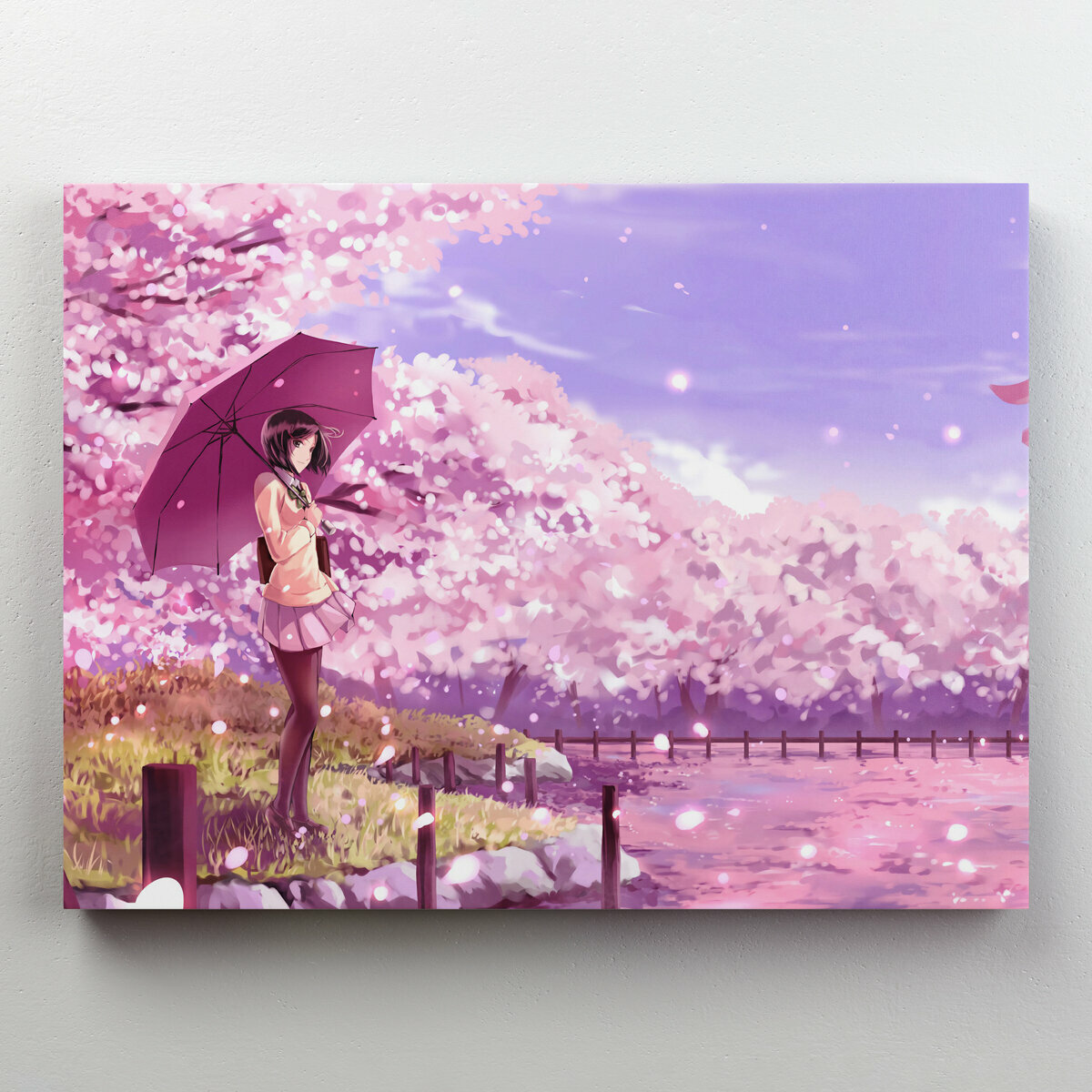 Интерьерная картина на холсте "Цветущая сакура" аниме, 60x45 см