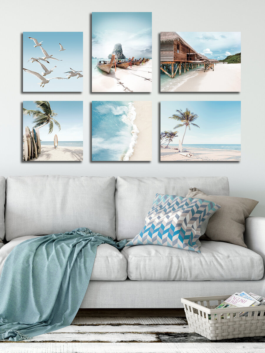 Картины на холсте с подрамником LOFTime пальмы море лодки 6 шт К-403-3040