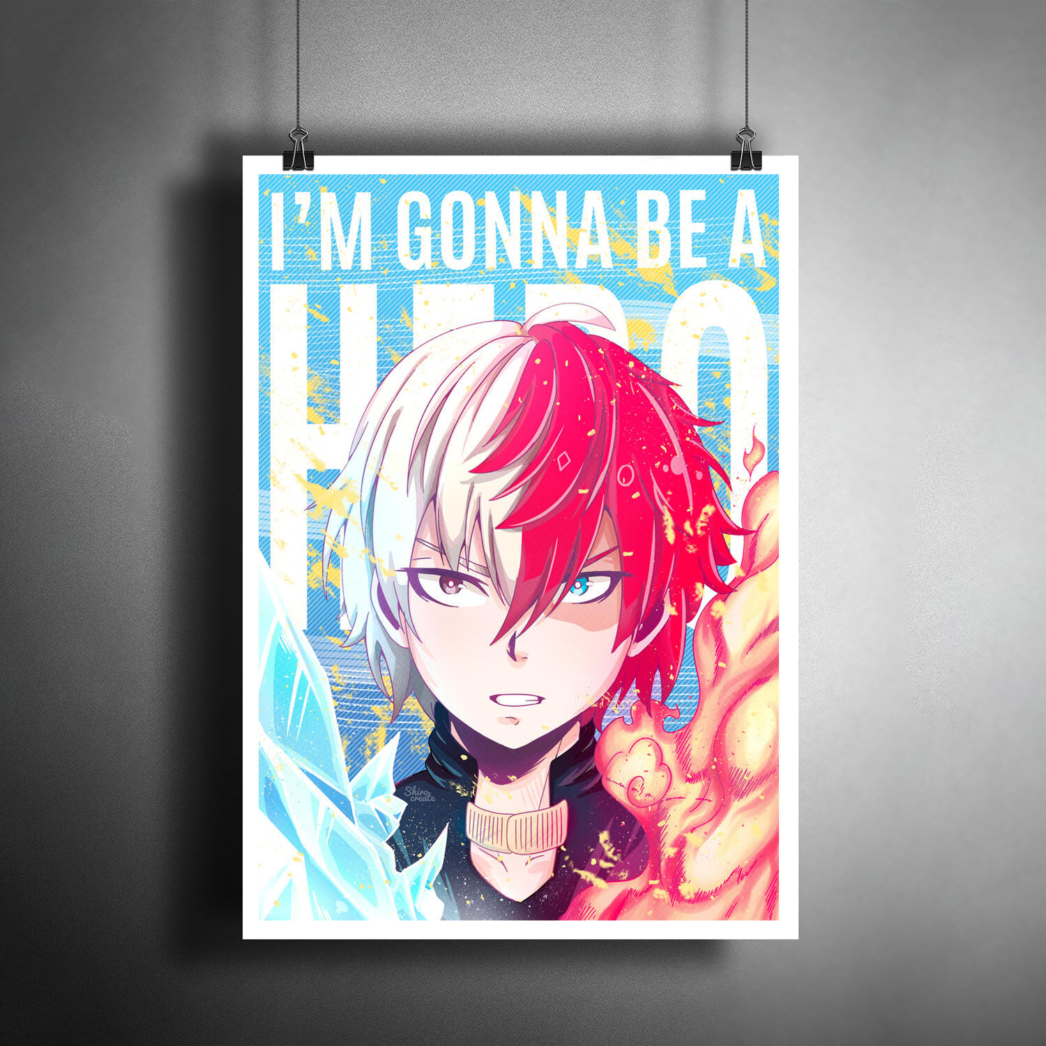 Постер плакат для интерьера "Аниме, манга: Моя геройская академия. Тодороки" / A3 (297 x 420 мм)