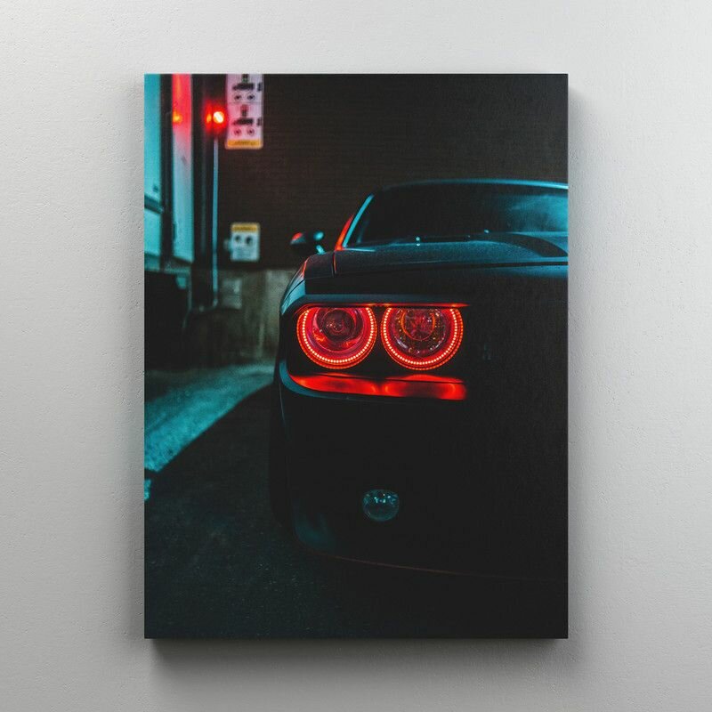 Интерьерная картина на холсте "Красная фара на черной машине" размер 22x30 см