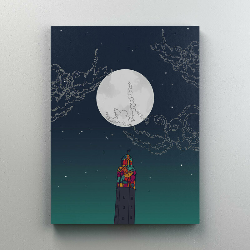 Интерьерная картина на холсте "Полнолуние над башней", размер 22x30 см