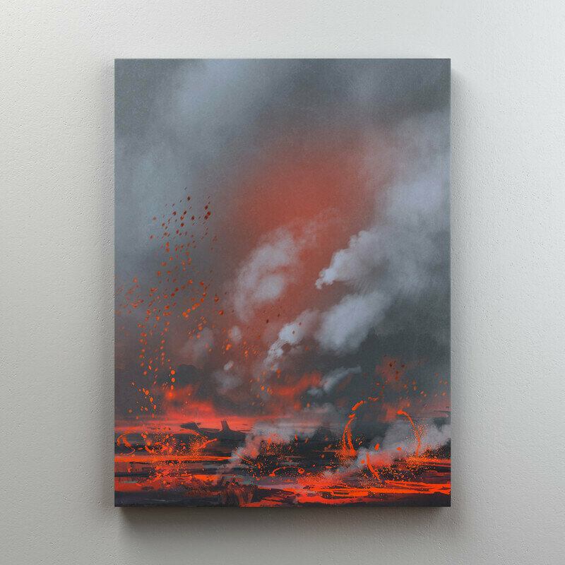 Интерьерная картина на холсте "Извержение вулкана - лавовое озеро" размер 22x30 см