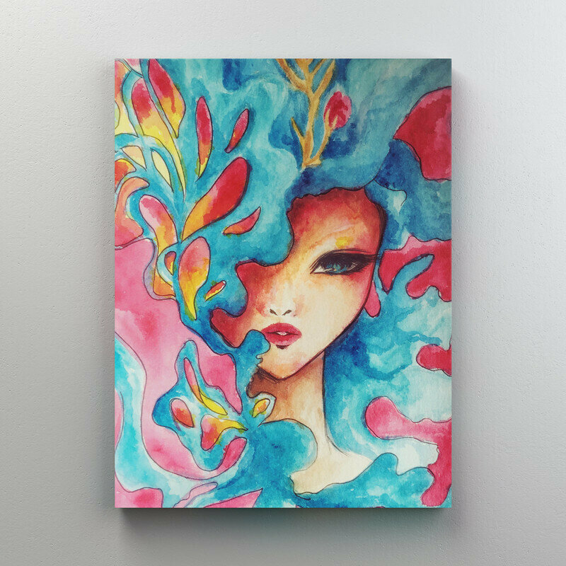 Интерьерная картина на холсте "Акварельная живопись - лицо девушки" размер 22x30 см