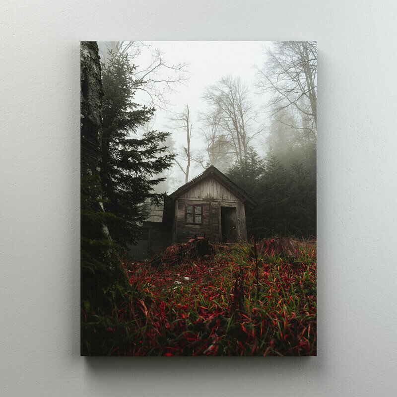 Интерьерная картина на холсте "Дом в туманном лесу", размер 22x30 см