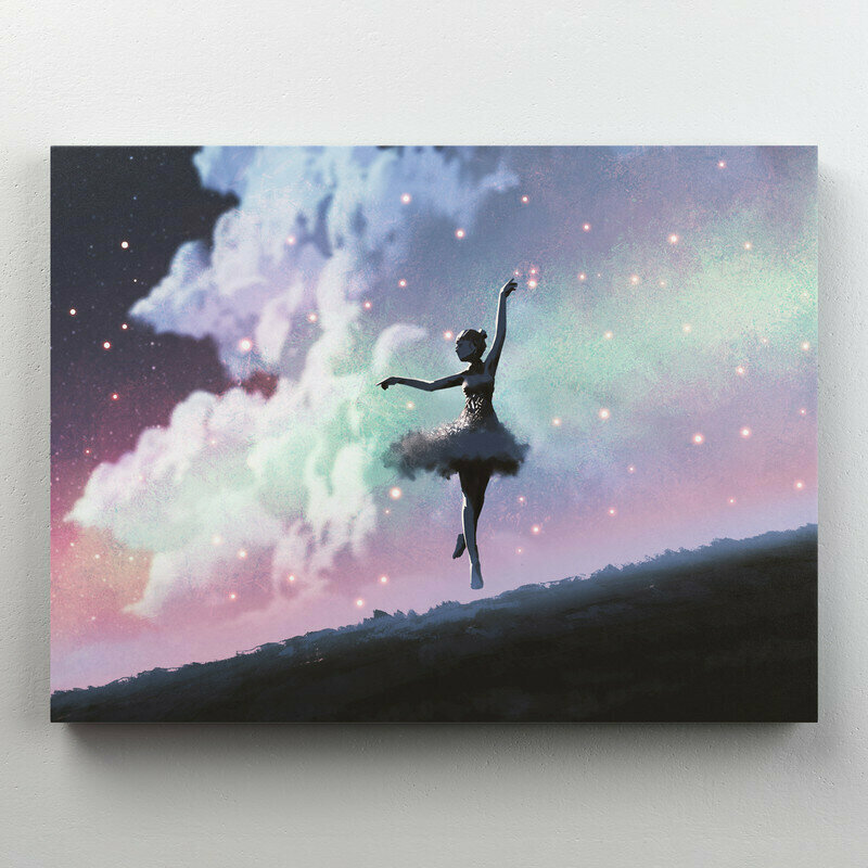 Интерьерная картина на холсте "Балерина и звездная ночь" размер 60x45 см