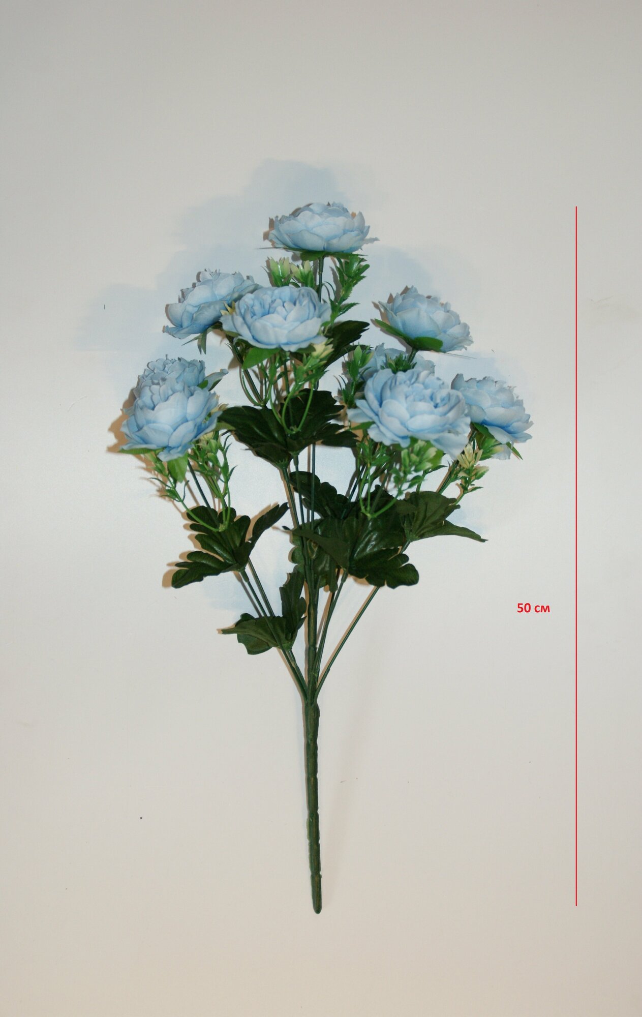 Распродажа 1+1 Искусственные цветы /Букет/ Цветы для дома/ На Пасху/ камелии малые 9 бутонов / 50 см / цвет небесный