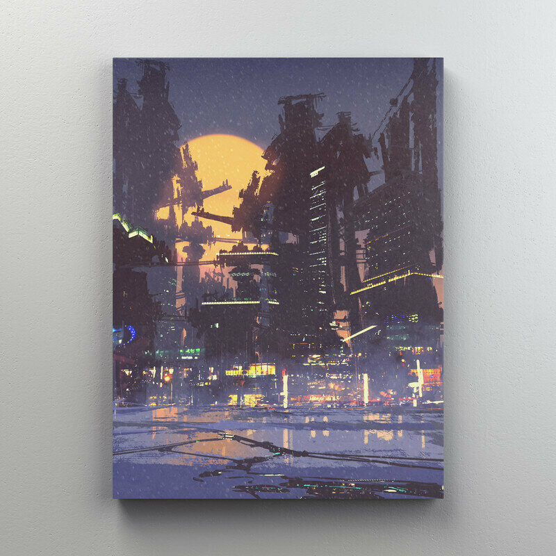 Интерьерная картина на холсте "Киберпанк Урбан" размер 22x30 см