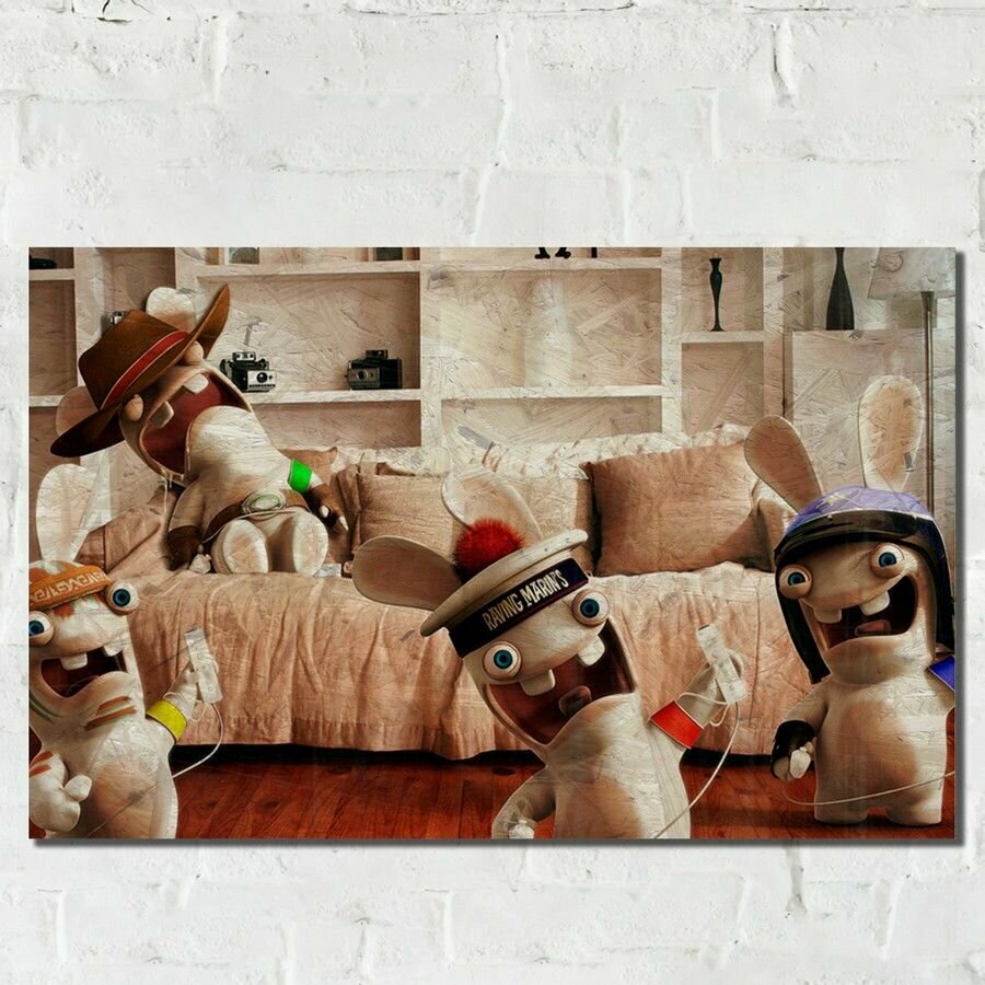 Картина интерьерная на рельефной доске, рисунок ОСП игра Rabbids Invasion - 11882