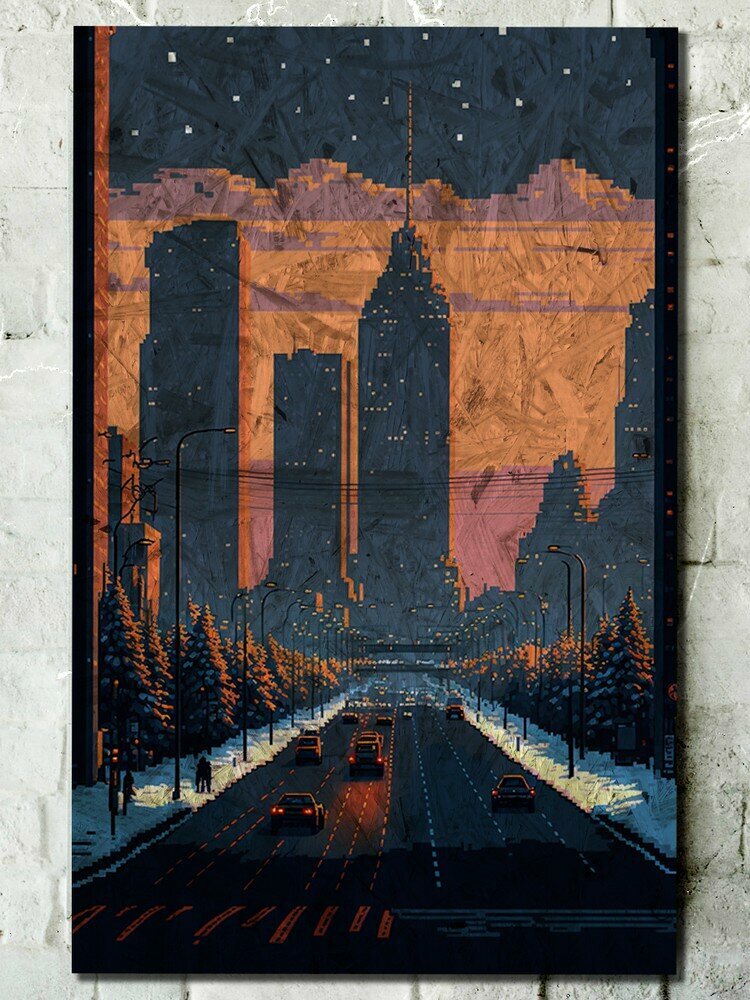 Картина интерьерная на рельефной доске ОСП пиксель арт город - 11703