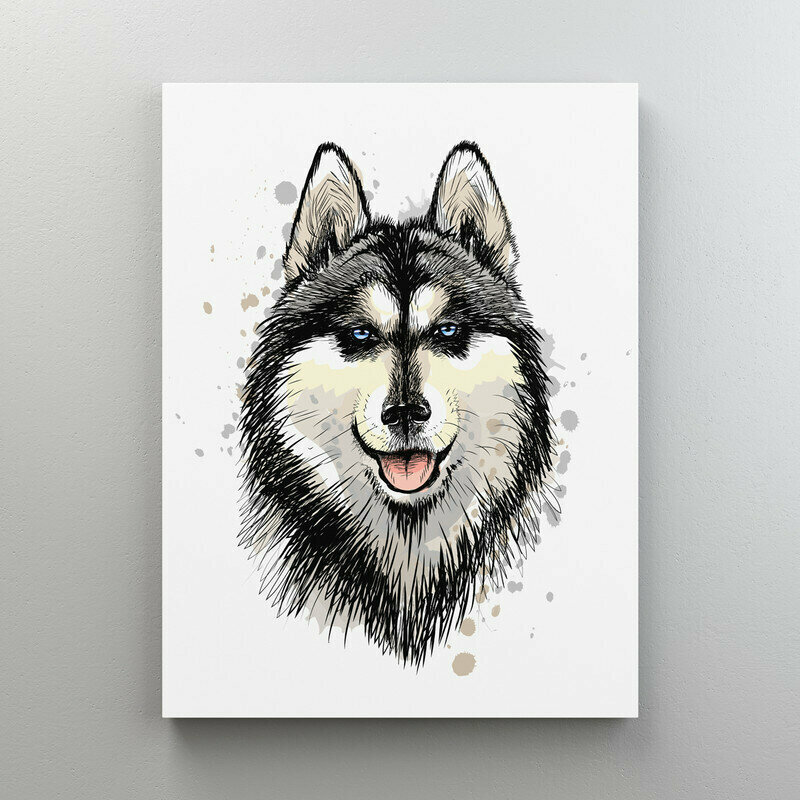 Интерьерная картина на холсте "Хаски акварельная живопись" размер 22x30 см