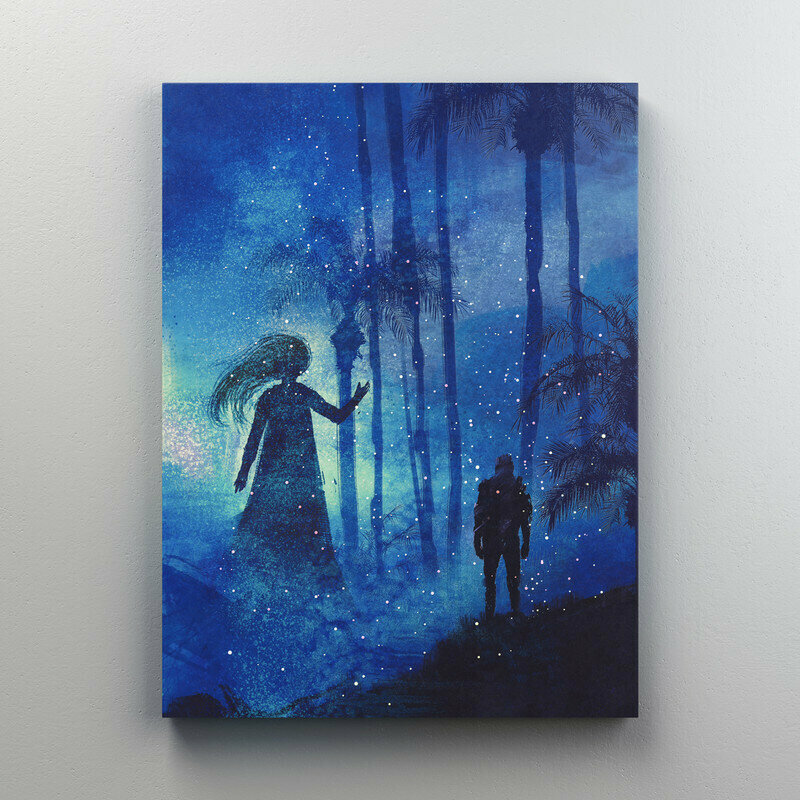 Интерьерная картина на холсте "Ведьмак и владычица озера" размер 45x60 см