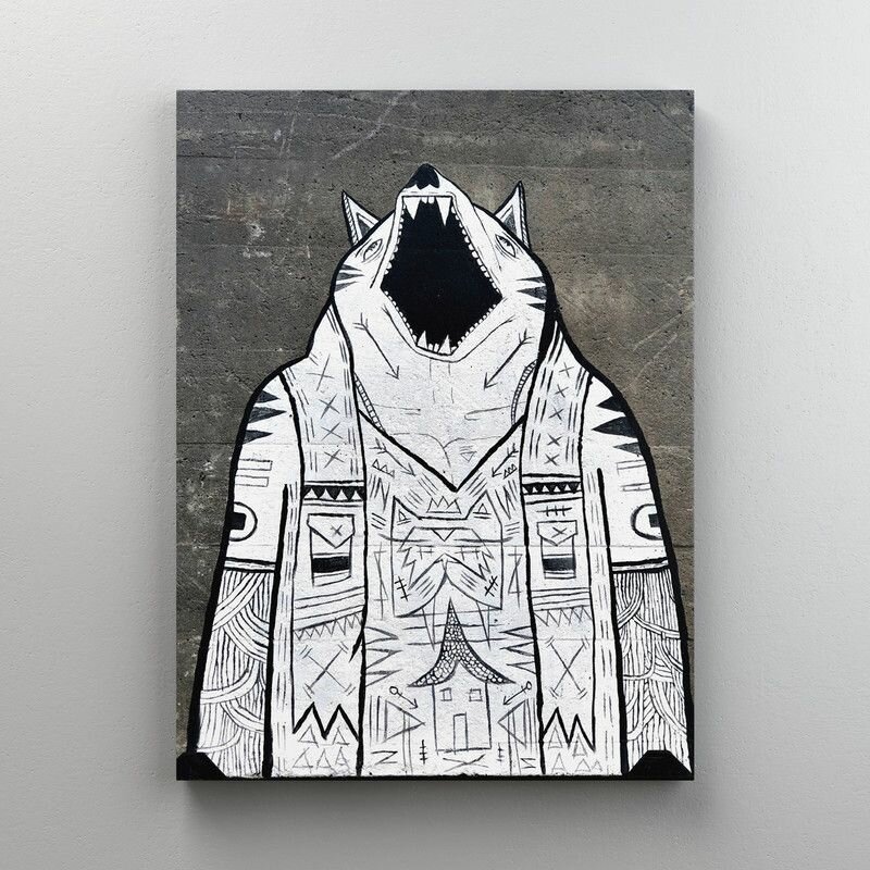 Интерьерная картина на холсте "Граффити - волк индеец" размер 22x30 см