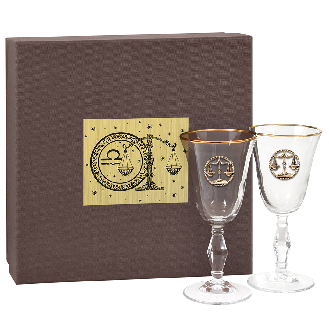 Набор из 2х бокалов для вина и шампанского Ретро с накладкой "Весы" в подарочной упаковке