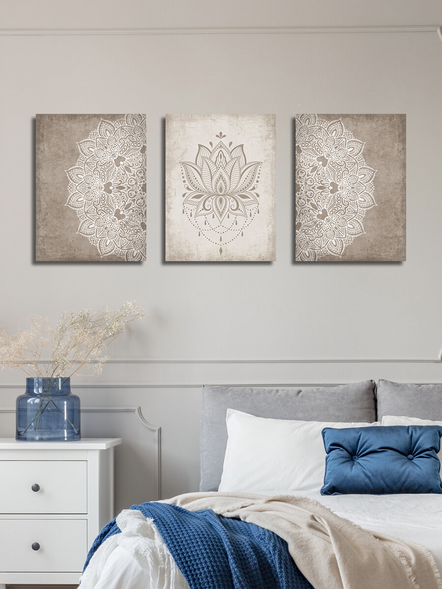 Картины на холсте с подрамником LOFTime 3 шт мандала цветок лотоса 30Х40 К-315-3040