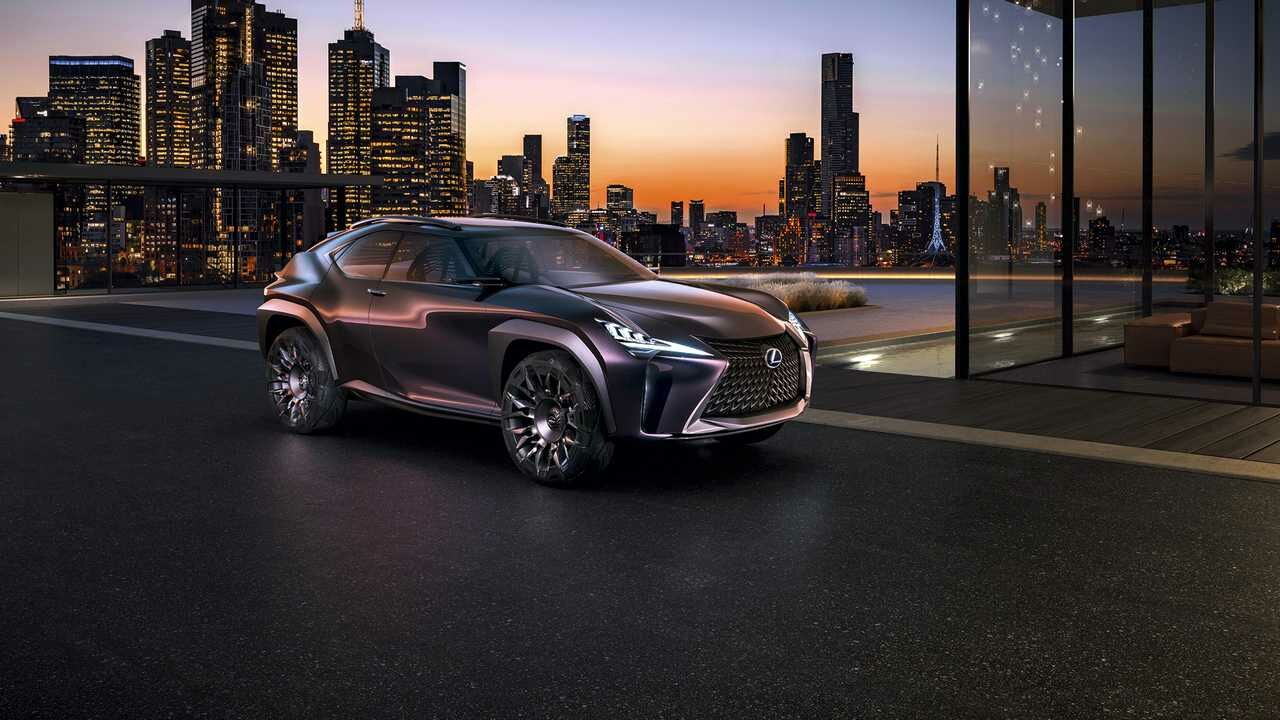 Картина на холсте 60x110 LinxOne "Lexus вид сбоку небоскребы" интерьерная для дома / на стену / на кухню / с подрамником