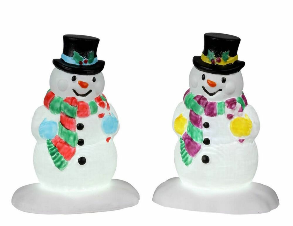 Набор декоративных фигурок 'Сияющие Снеговички', пластик, подсветка, 11 см (2 шт.), LEMAX 24965-lemax