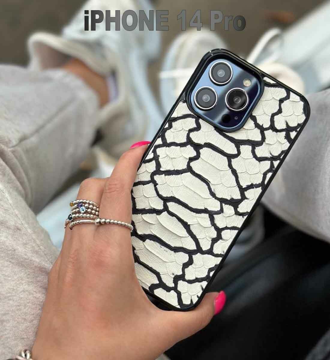 Премиум чехол на iPhone 14 Pro из натуральной кожи питона оттенок мрамор