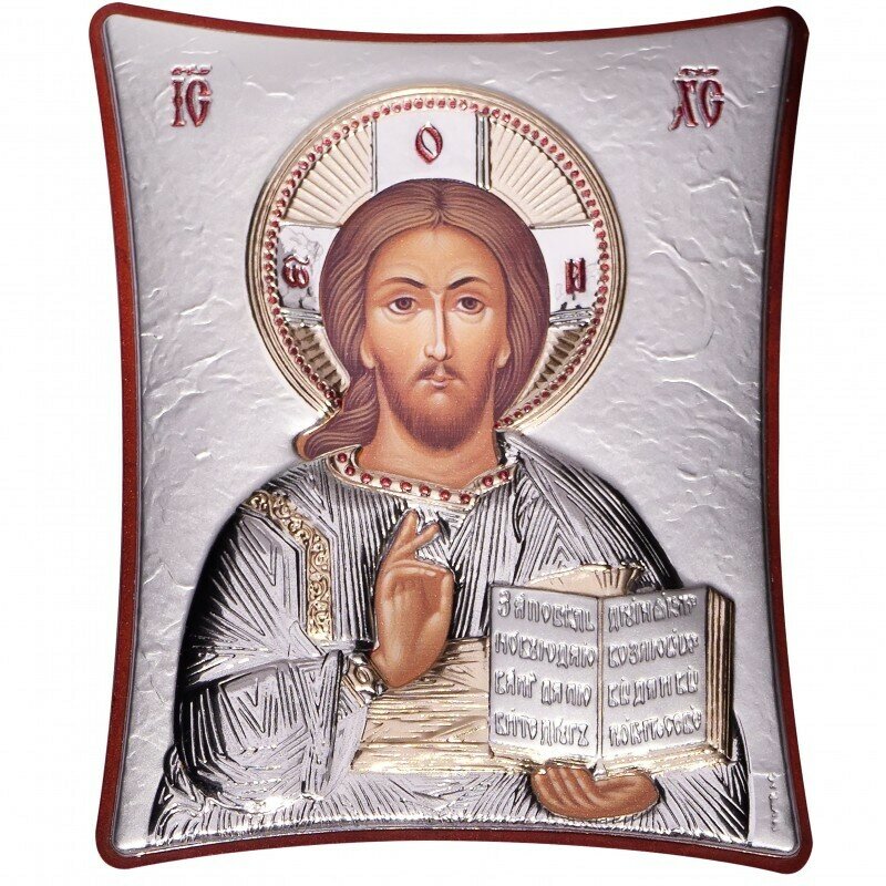 Икона "Иисус Христос" / Спаситель Господь / Икона на дереве с серебрением / 6х7 см / Греция Slevory / 128TBR1FWA