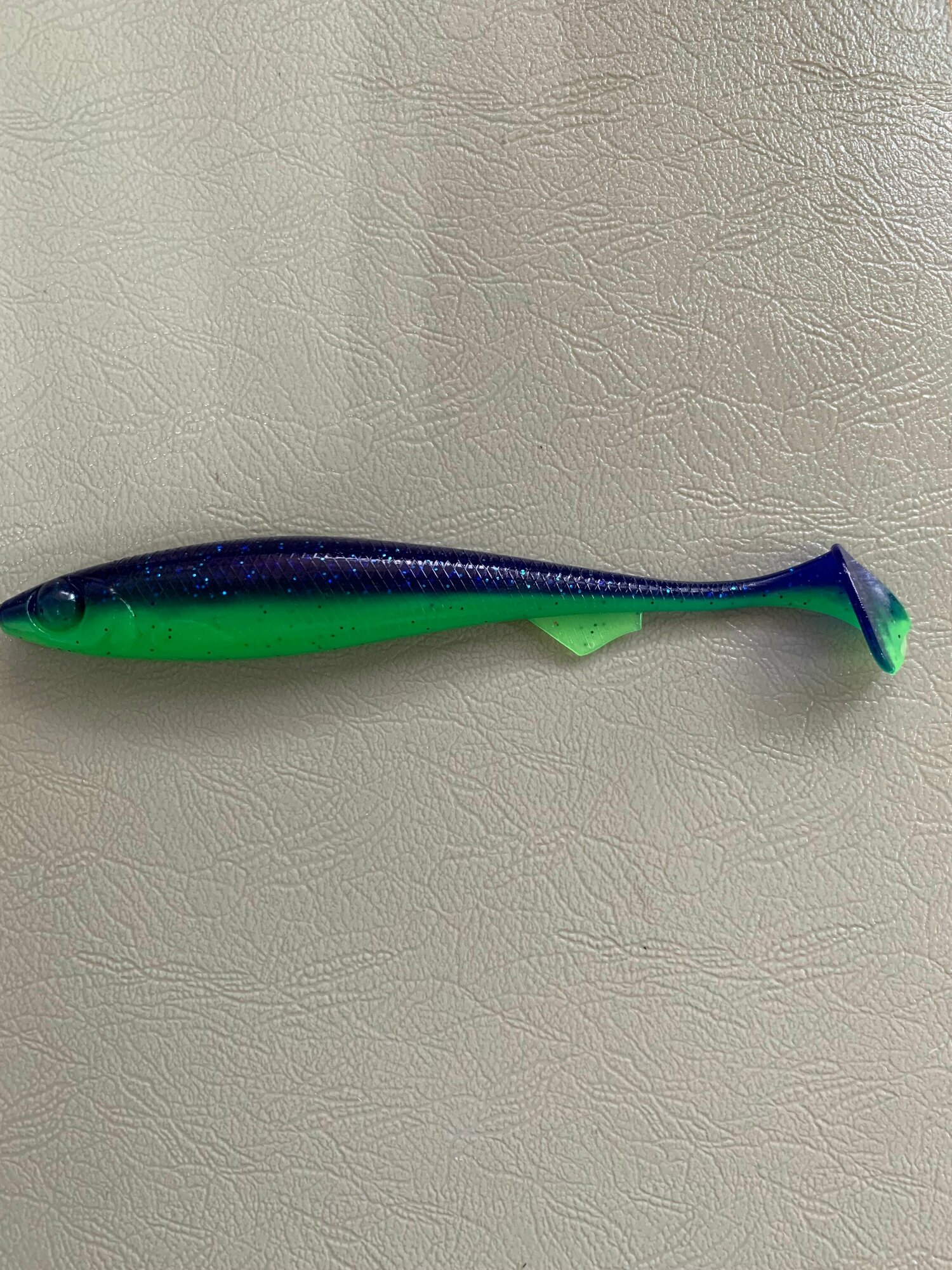 Мягкая силиконовая приманка Килька Про 20 см,1шт, (свимбейт/ джеркбейт), Фиолетово-зеленый (Violet Lime).