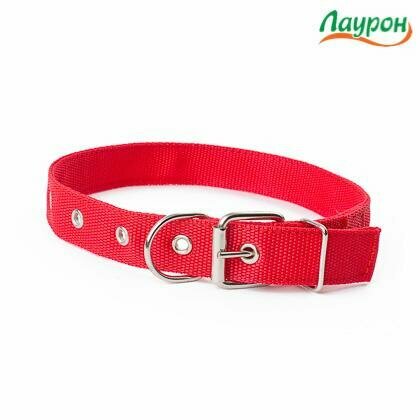 Ошейник (Лаурон) капрон 25мм 38-45см красный 2 слоя. Металлическая пряжка