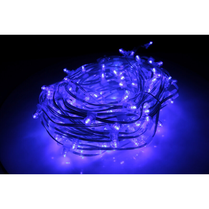 NEW! LED-LP-200-30M-12V-B-F(B) Гирлянда клип-лайт синие LED/Flash, 30м, колпачок, транс. Neo-Neon