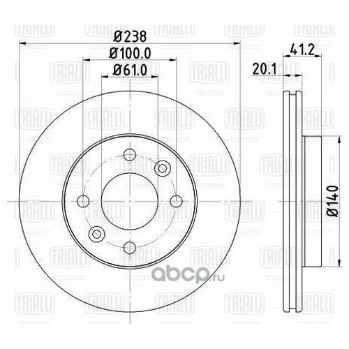 Диск тормозной NISSAN KUBISTAR/RENAULT CLIO 91-/KANGOO 97-/MEGANE 96-99 передний Trialli DF095104