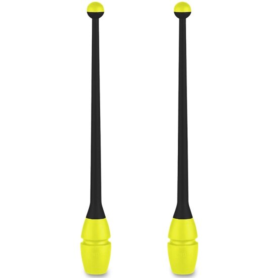 Булавы гимнастические Indigo IN018-BKL, 41 см, пластик, каучук, в компл. 2шт, черно-лаймов.