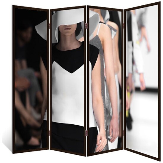 Ширма перегородка Декор Депо для комнаты деревянная "Диор и мода" двухсторонняя с картинкой (мода и красота) 4 створки венге 176х185 см 14 кг