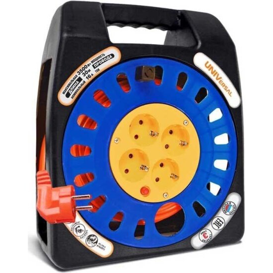 Удлинитель Universal в закрыт. корпусе 4х30м с заземл. 10А IP20 У16-012 термо ПВС 3х1 защ. шторки, 1674