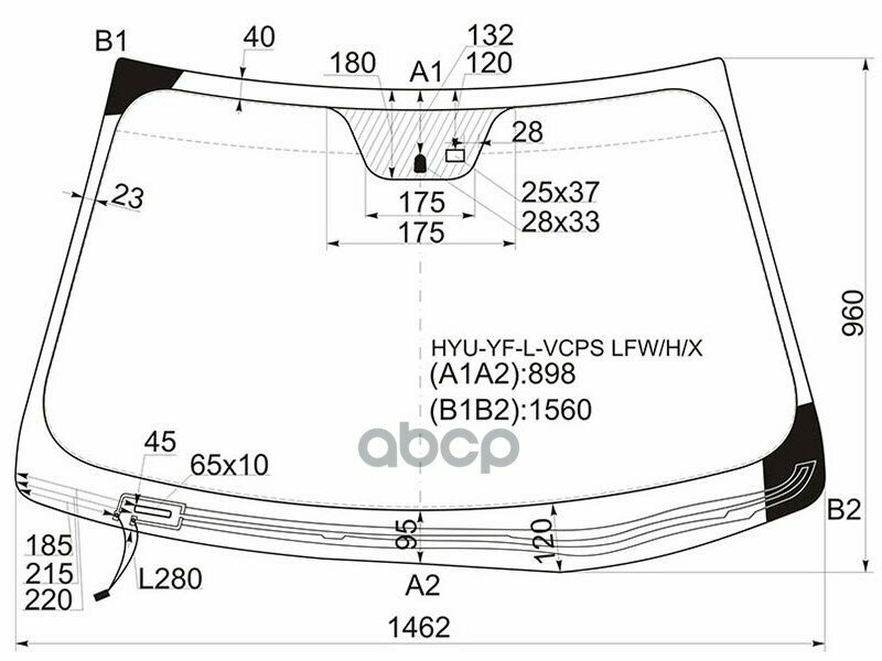 Стекло лобовое (Обогрев щеток/ Датчик дождя) Hyundai Sonata 09-14 XYG арт. HYU-YF-L-VCPS LFW/H/X