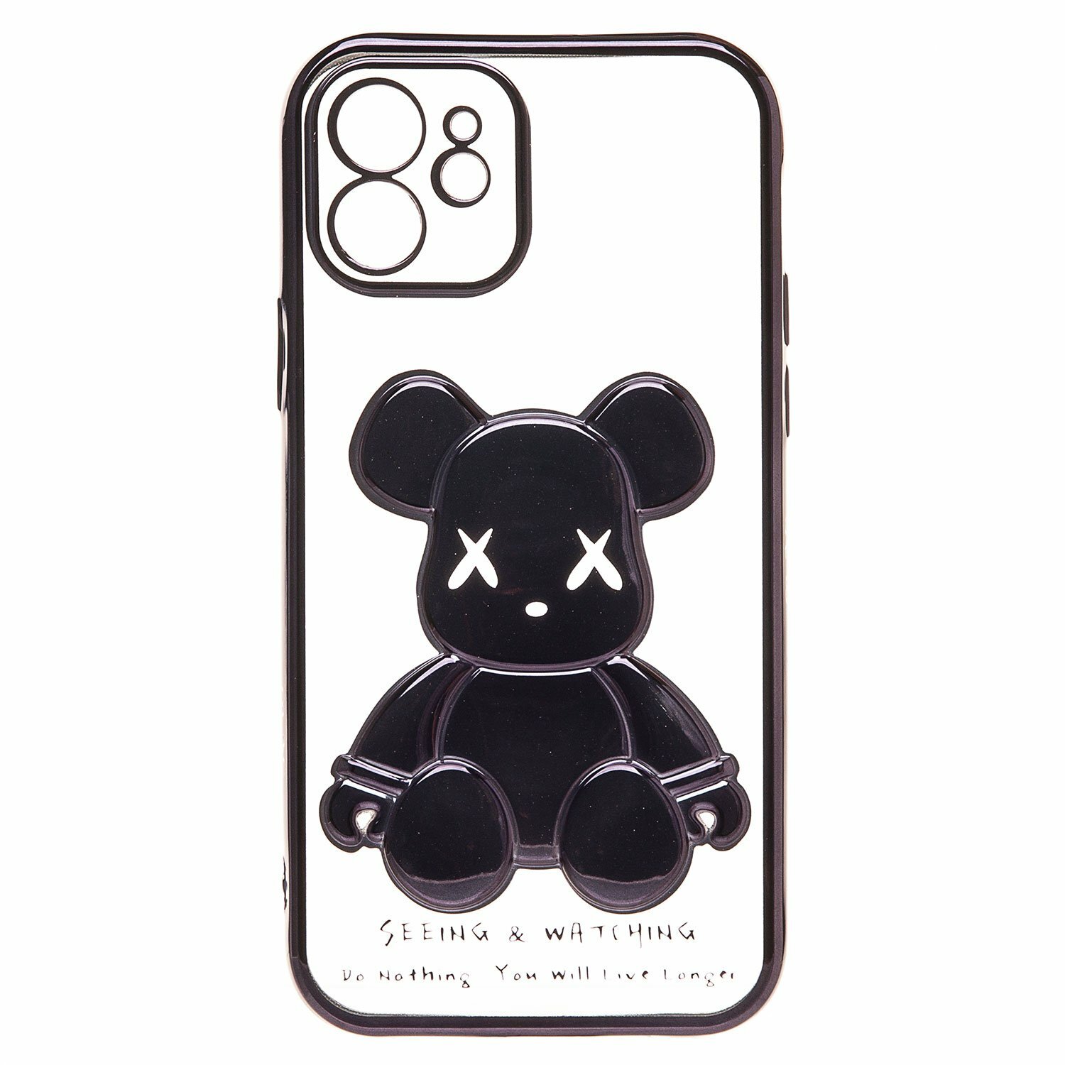 Силиконовый чехол для Apple iPhone 12, 3D мишка черный (black) / эпл айфон 12