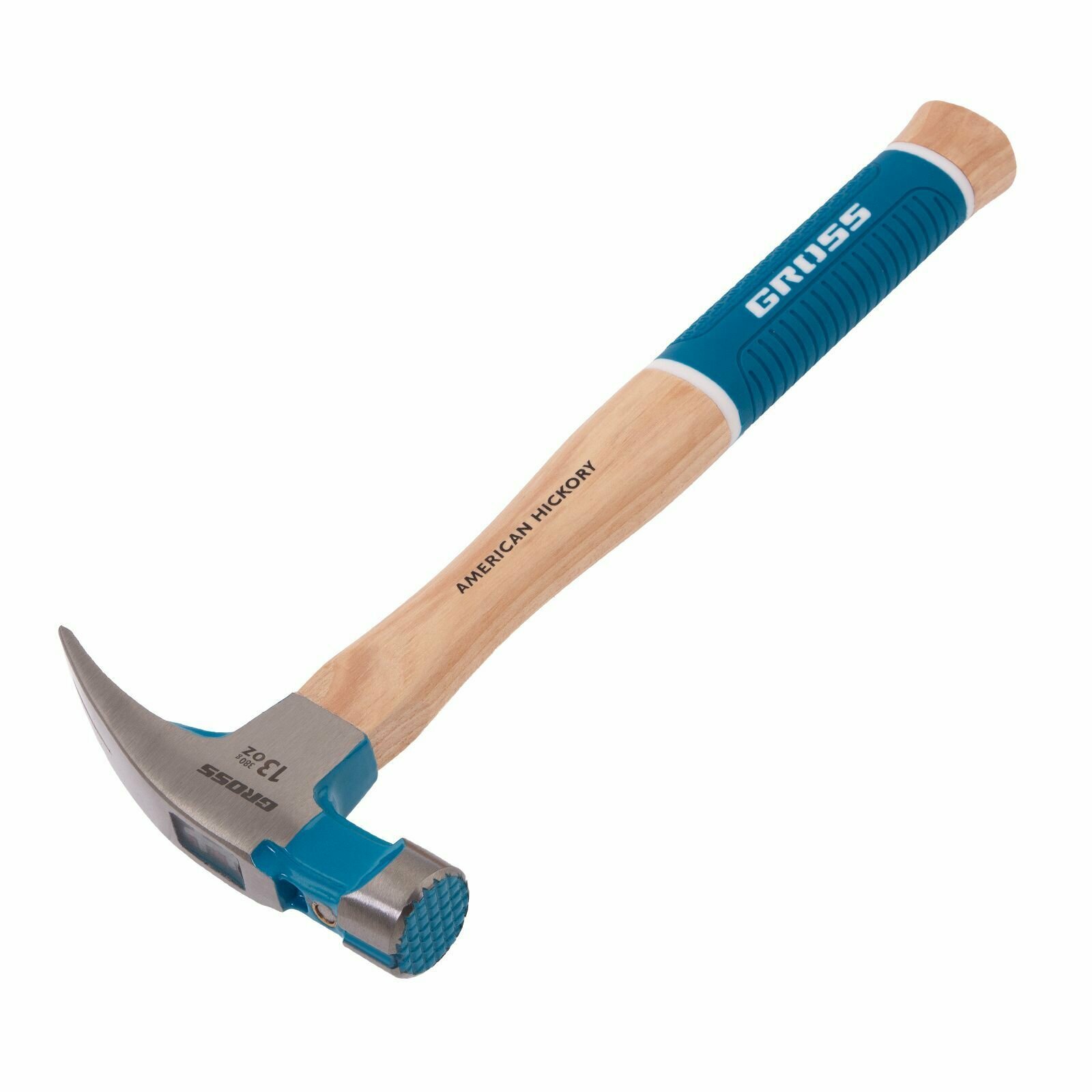 Молоток-гвоздодер, 380 г, угол 75, магнит, обрезиненная рукоятка AMERICAN HICKORY // GROSS 10413