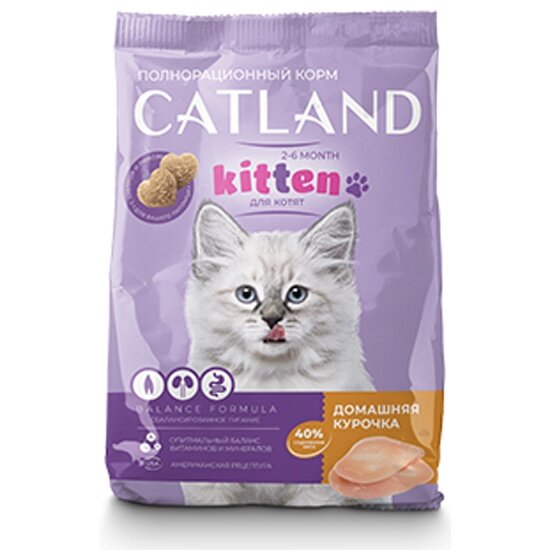 Корм сухой Catland полнорационный с домашней курочкой для котят, 350 г