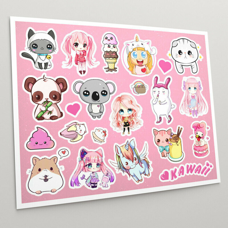 Наклейки декоративные (Стикеры самоклеящиеся) набор "Аниме милота - Кавай" 20x25 см