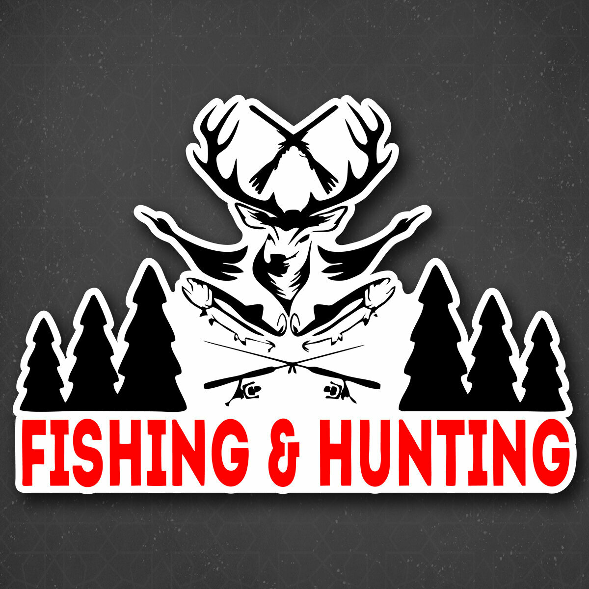 Наклейка на авто "Fishing and hunting - Рыбалка и охота" 24x17 см