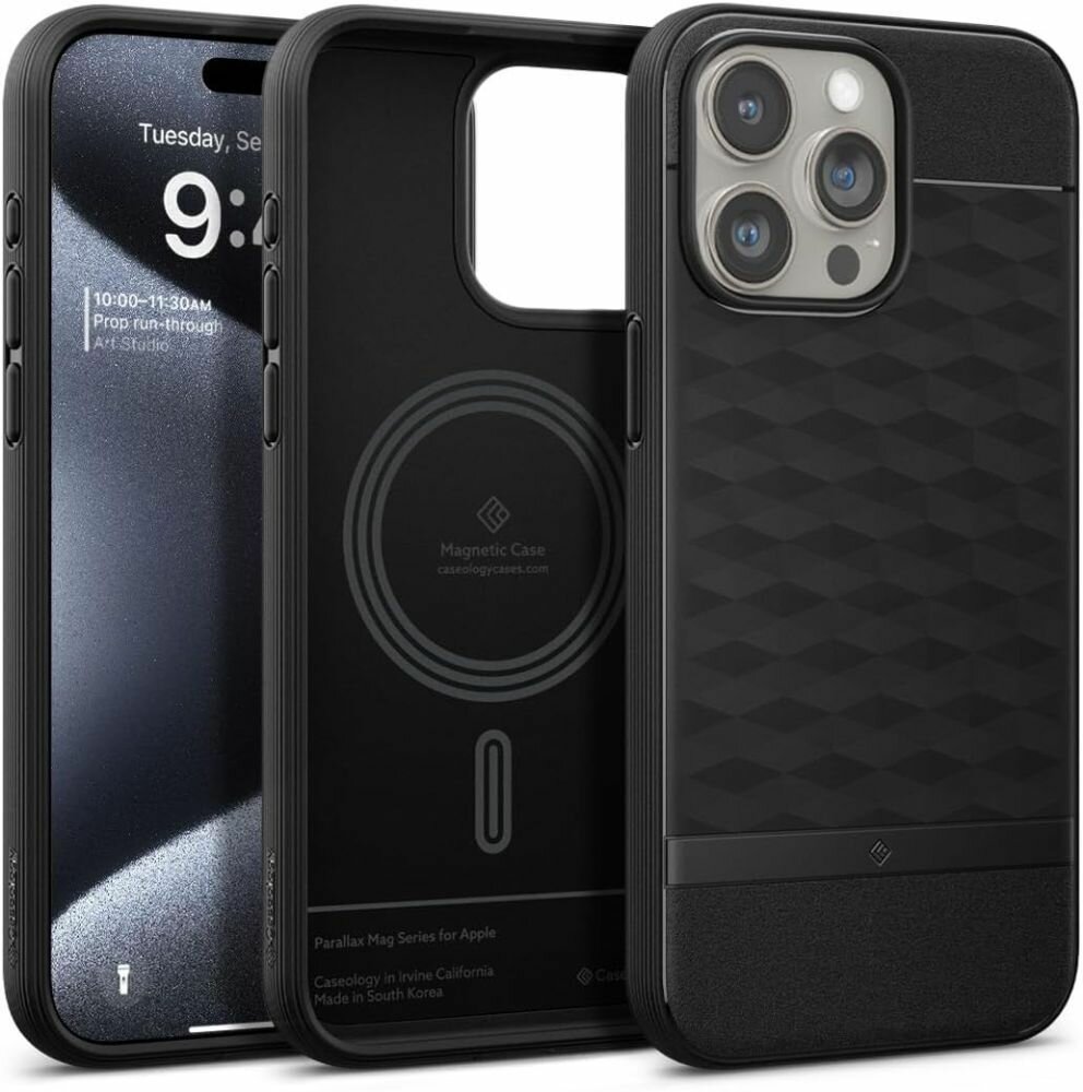 Чехол Spigen Caseology на Apple iPhone 15 Pro (ACS06749) Parallax Mag / Спиген чехол для Айфон 15 Про MagSafe, противоударный, с защитой камеры, черный