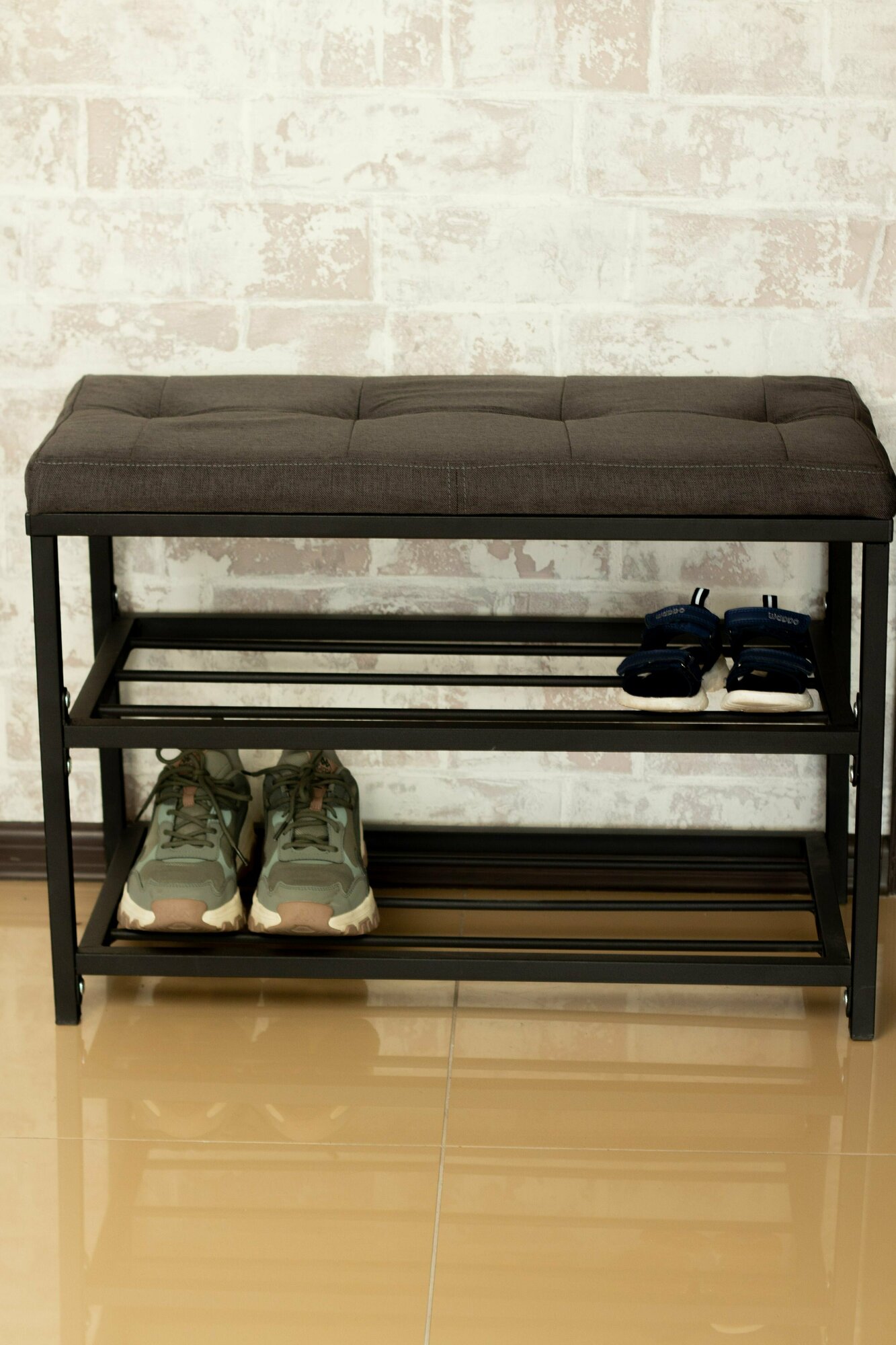 Банкетка обувница для прихожей с сиденьем металлическая, подставка под обувь, этажерка для обуви