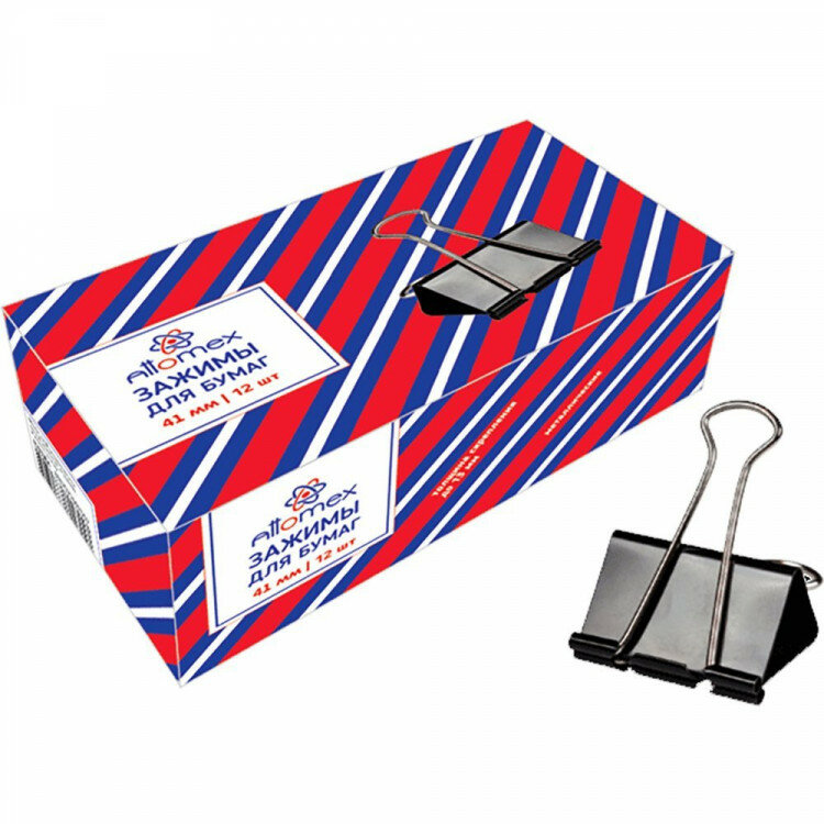 Зажим для бумаги металлический 41мм черный арт. SBC41/4131304. Количество в наборе 12 шт.