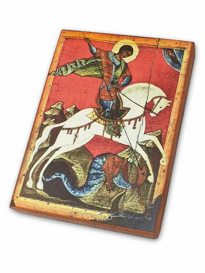 Икона Чудо Георгия о Змие, под старину, 10х14 см