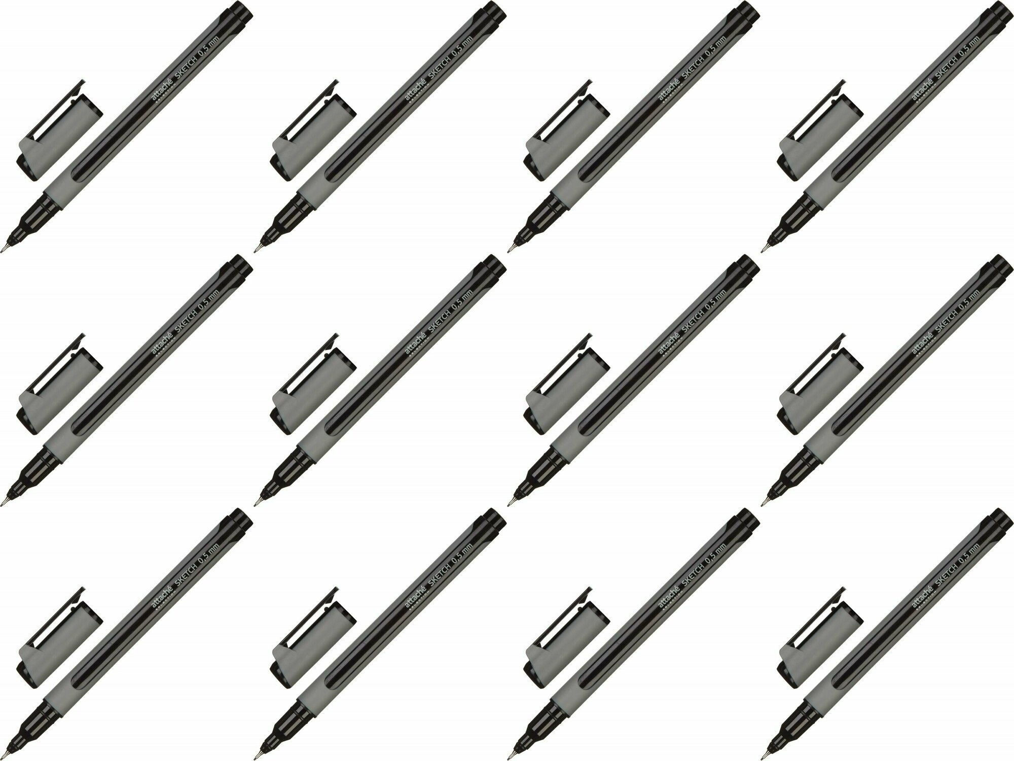 Attache Ручка-линер корпус soft touch 0,5 мм черный, 12 шт