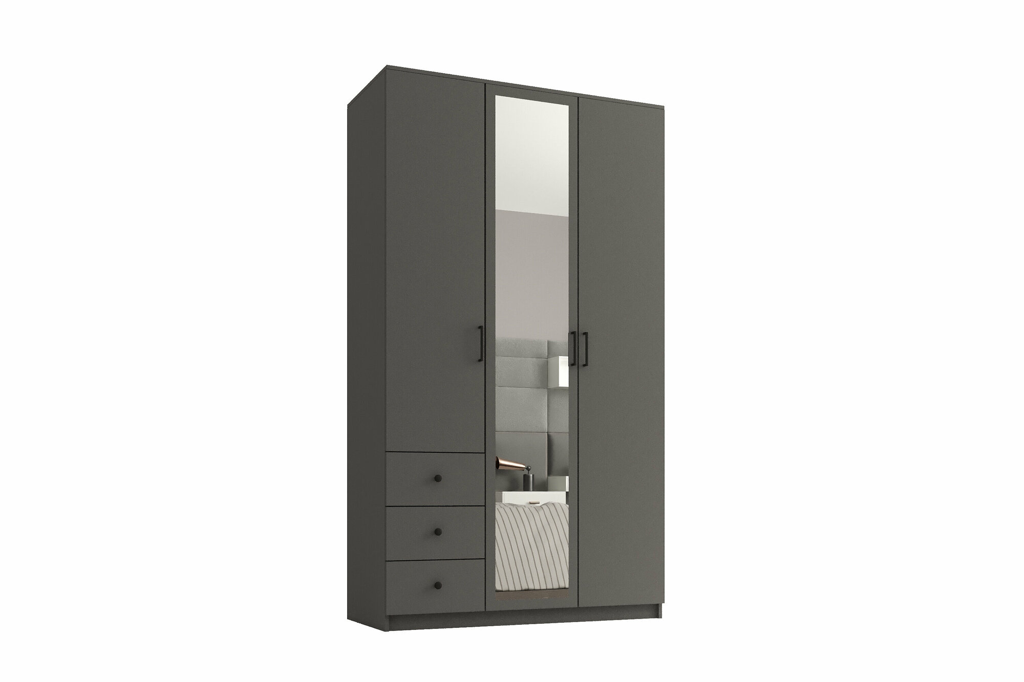 Шкаф Рагнар 3 с малыми ящиками 1200-520-2200 наполнение платье/белье цвет графит