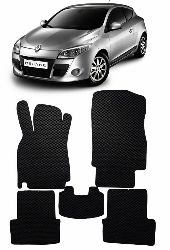 Ева коврики Renault Megane III 3дв 2008 - 2016/ Ева ЭВА ромб/ цвет Черный c серой окантовкой / EVA Smart / коврики в салон автомобиля Рено