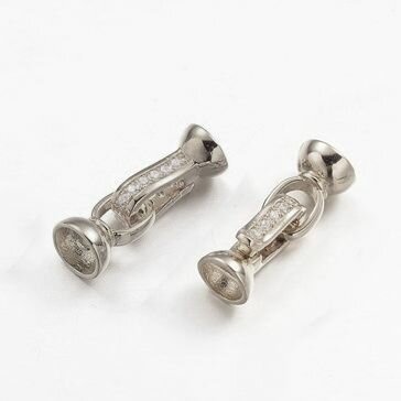 Застежка-концевик 24х7.5мм (внутренний размер 6.5мм), Milano, защелкивающаяся, с фианитами, базовый материал - латунь, под родий, 1 шт.