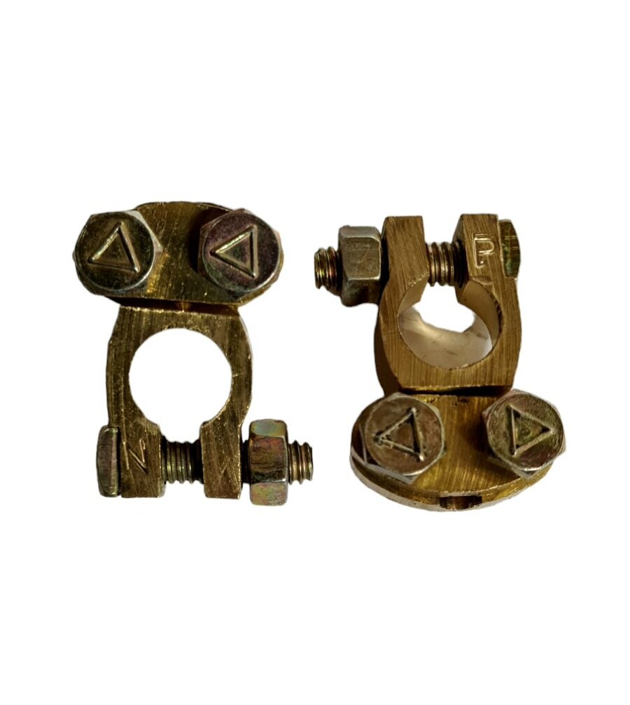 Клеммы аккумуляторные автомобильные (АКБ) латунные мини (комплект +/–)